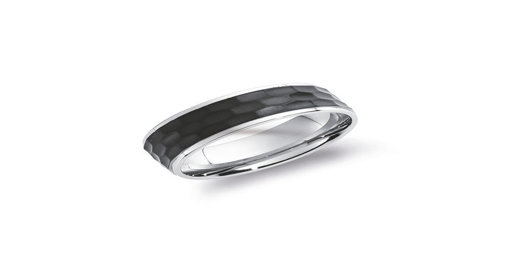 Chisel Stainless Steel Black Hammered Ring | Pascoes