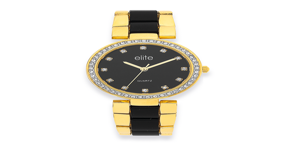 Elite Ladies Noir Luxe Watch in Gold | Pascoes