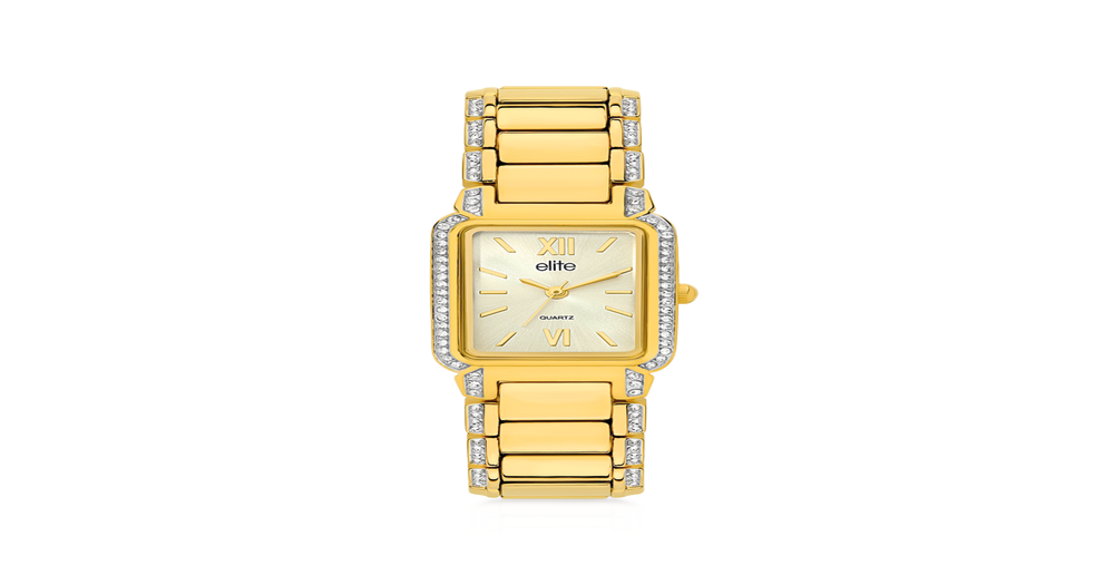 Elite Ladies Tank Grace Watch in Gold | Pascoes