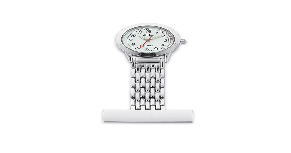 Elite Nurses Brooch Pin Watch in Silver | Pascoes