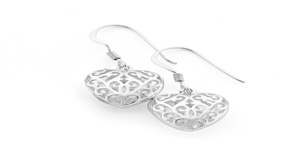 Filigree Heart Earrings In Sterling Silver | Pascoes