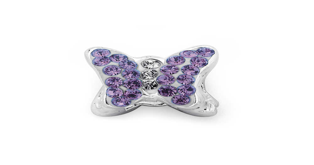 Purple Crystal Butterfly Bead In Sterling Silver in Purple | Pascoes