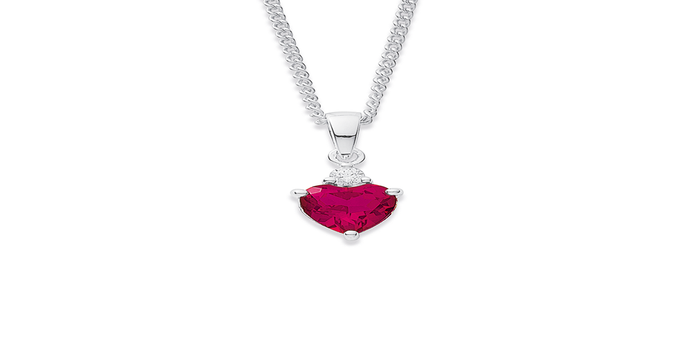 Serling Silver Created Ruby Heart Pendant in Red | Pascoes