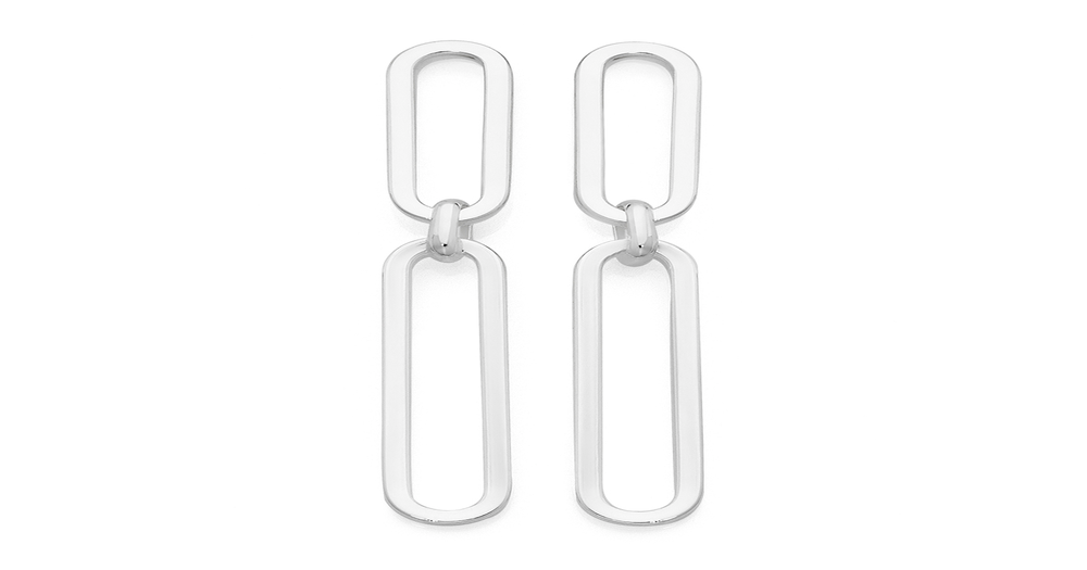 Silver Double Long Link Drop Earrings | Pascoes