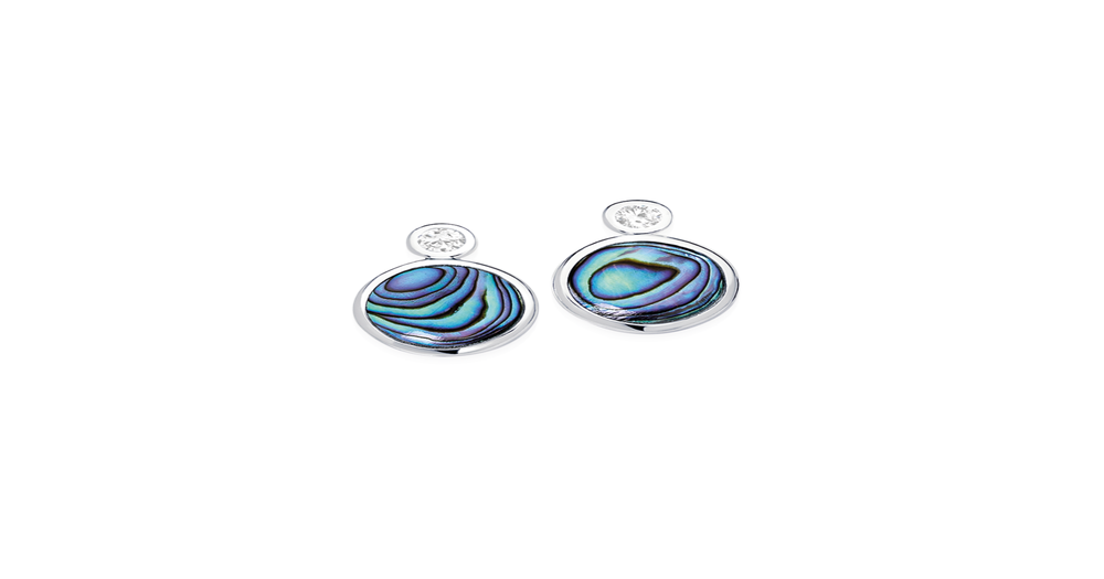 Silver Paua Shell Round Disc On Cz Earrings in Blue | Pascoes