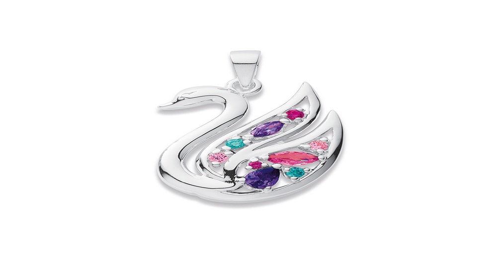 Silver Pink Cubic Zirconia Swan Pendant in Multi-colour | Pascoes