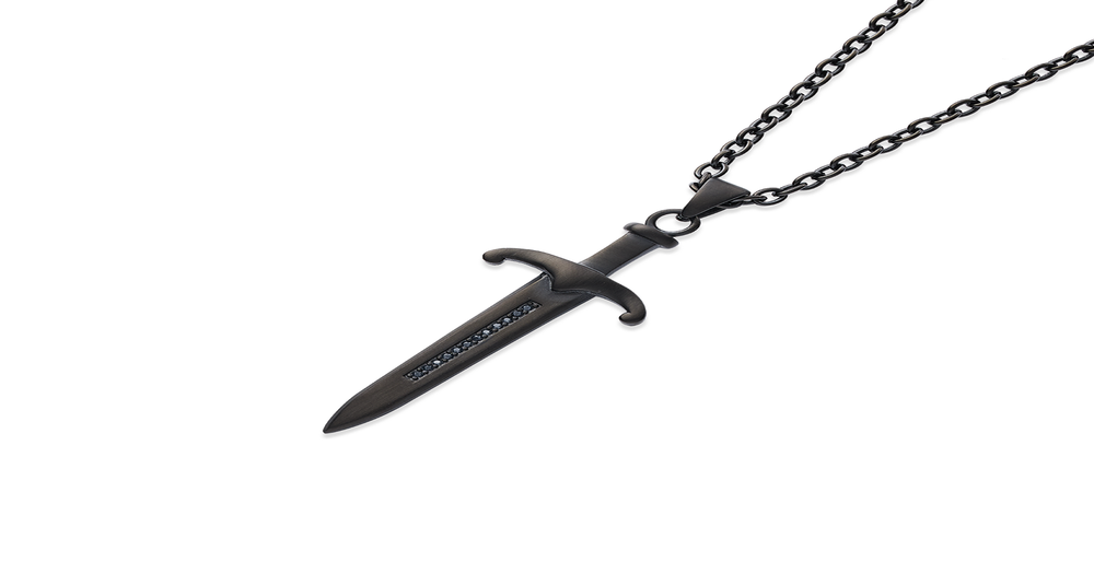 Stainless Steel Chisel Black Sword Pendant | Pascoes