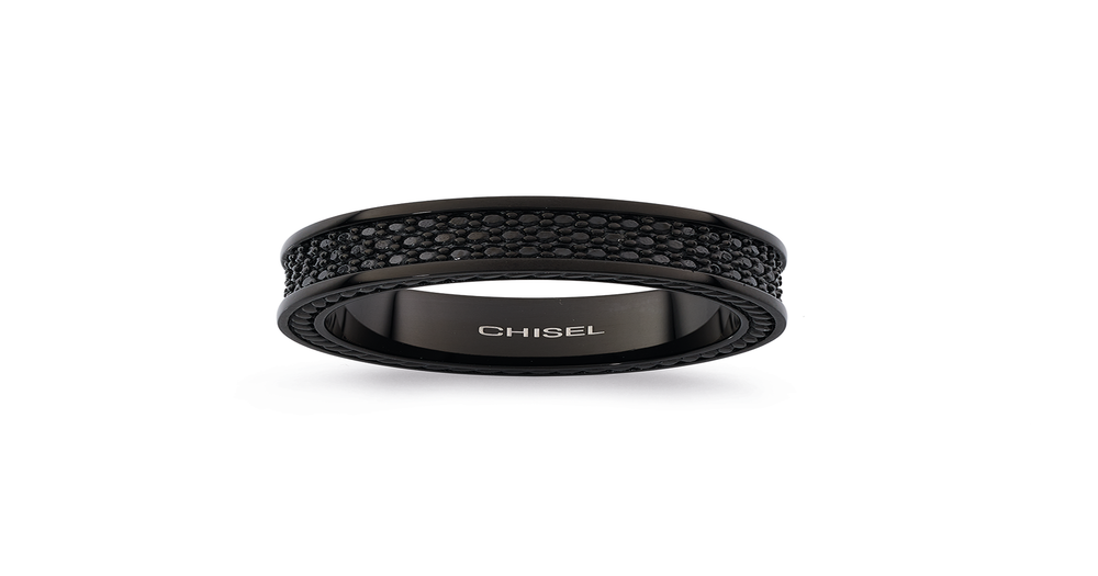 Stainless Steel Chisel Black Thick Band Ring | Pascoes