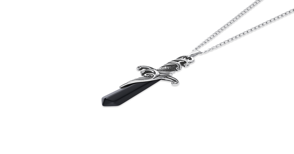Stainless Steel Chisel Obsidian Sword Pendant | Pascoes