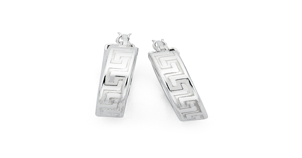 Sterling Silver 15mm Greek Key Hoops | Pascoes