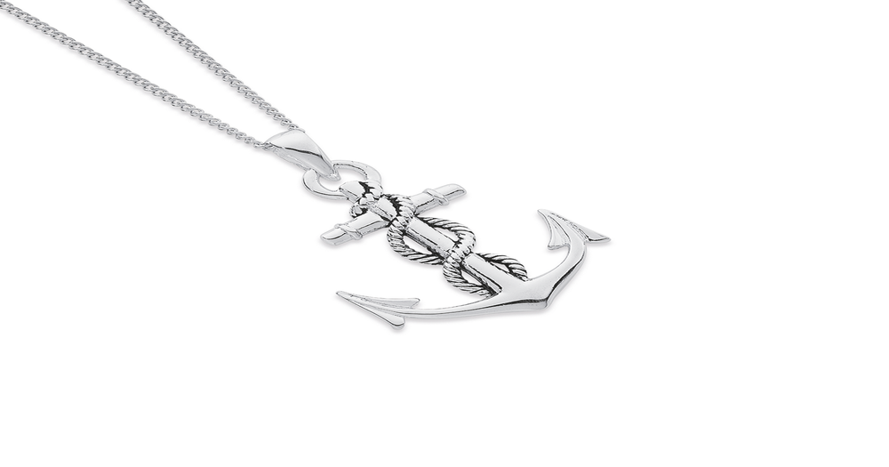 Sterling Silver Anchor With Rope Pendant | Pascoes