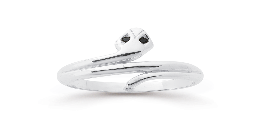 Sterling Silver Black Cubic Zirconia Snake Ring in Black | Pascoes
