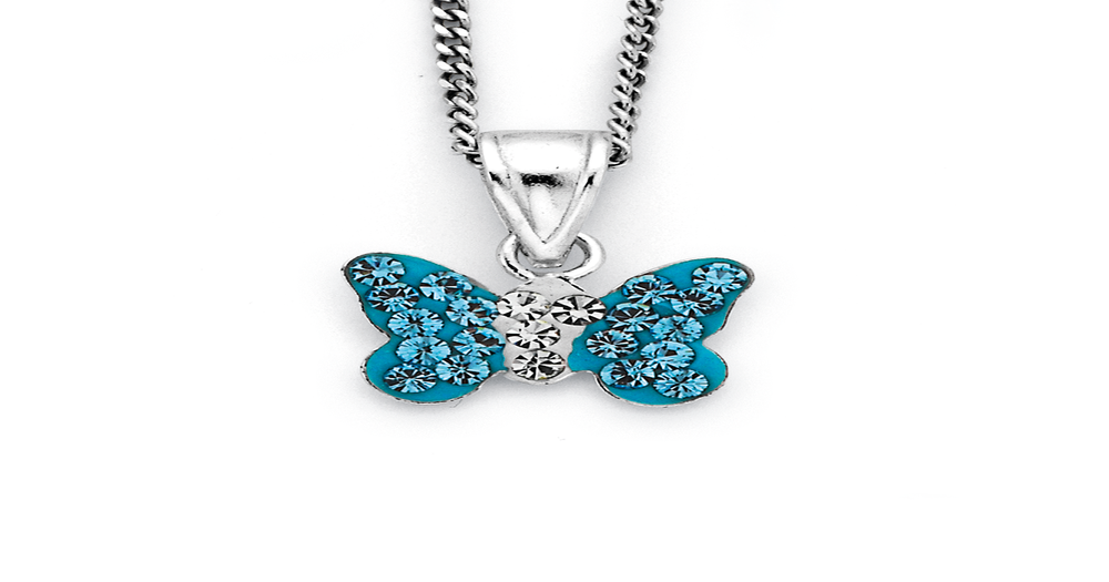 Sterling Silver Blue Crystal Butterfly Pendant in Blue | Pascoes