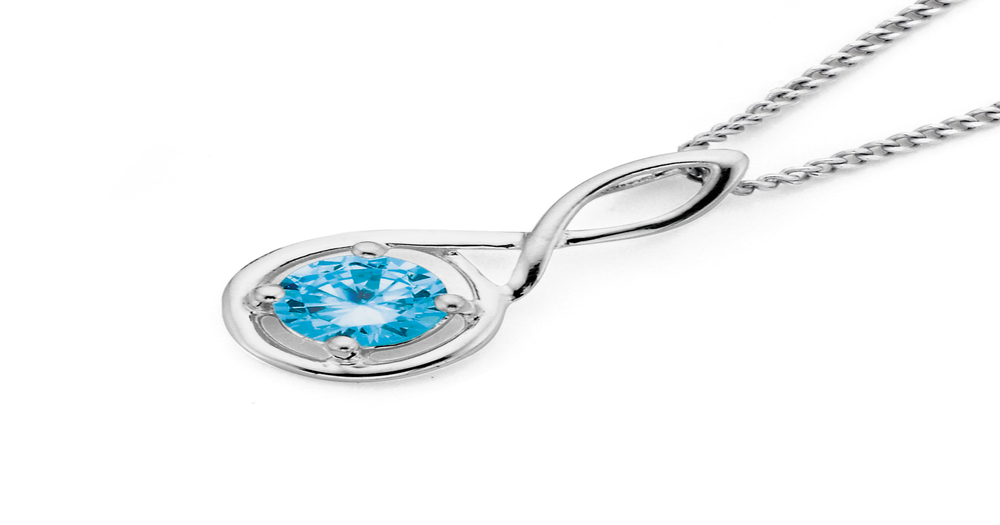 Sterling Silver Blue Cubic Zirconia Figure 8 Pendant in Blue | Pascoes