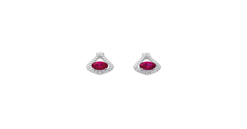 Sterling Silver Created Ruby & Cubic Zirconia Studs in Red | Pascoes