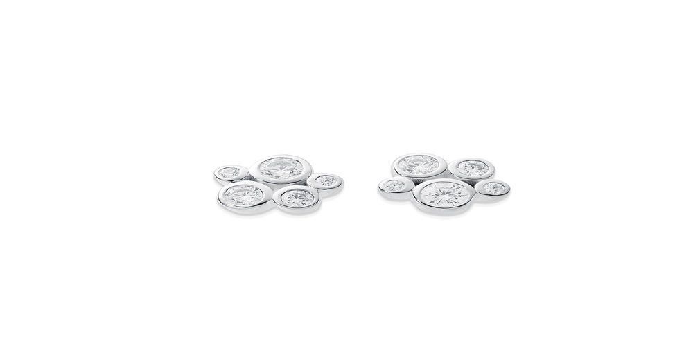 Sterling Silver Cubic Zirconia Bubble Studs in White | Pascoes
