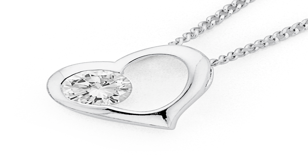 Sterling Silver Cubic Zirconia Heart Pendant in Clear | Pascoes
