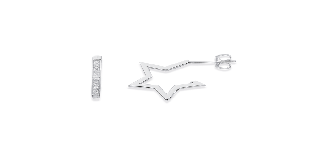 Sterling Silver Cubic Zirconia Star Hoops in White | Pascoes