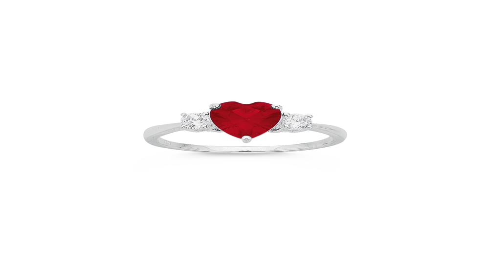 Sterling Silver Cz Heart Ring in Red | Pascoes