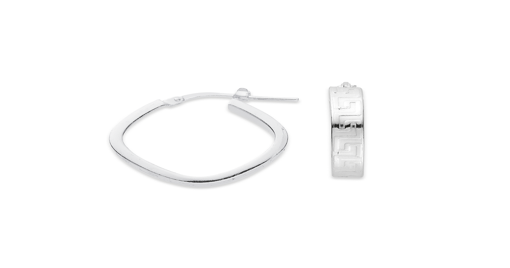 Sterling Silver Greek Key Hoops | Pascoes