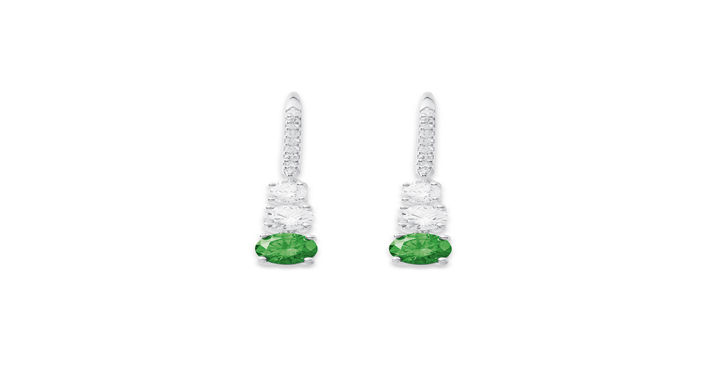 Sterling Silver Green White Cubic Zirconia Earrings In Green Pascoes