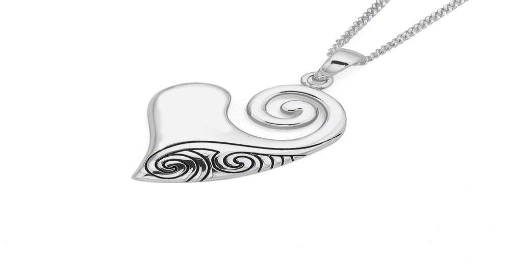 Sterling Silver Heart & Koru Pendant | Pascoes