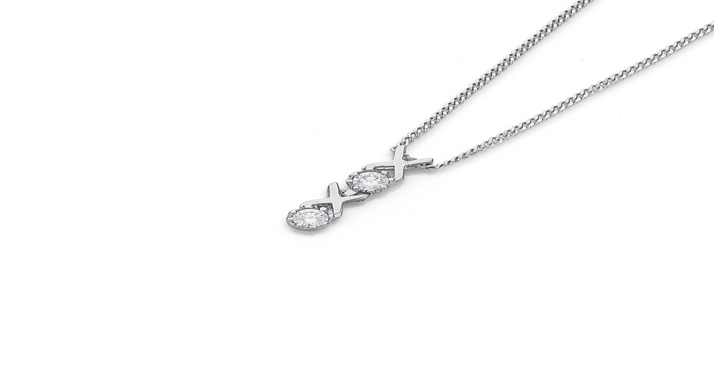 Sterling Silver Hugs & Kisses Pendant in Clear | Pascoes