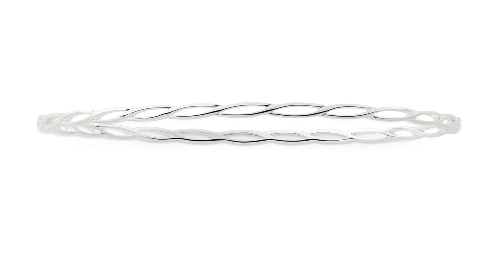 Sterling Silver Oval Twist Bangle 67x60mm | Pascoes