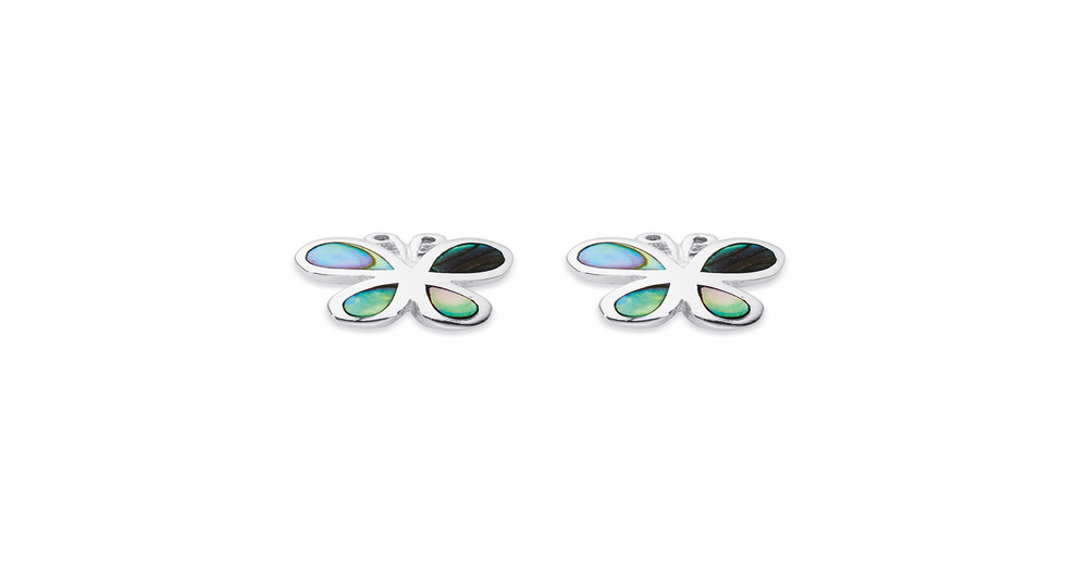Sterling Silver Paua Butterfly Studs in Multi-colour | Pascoes