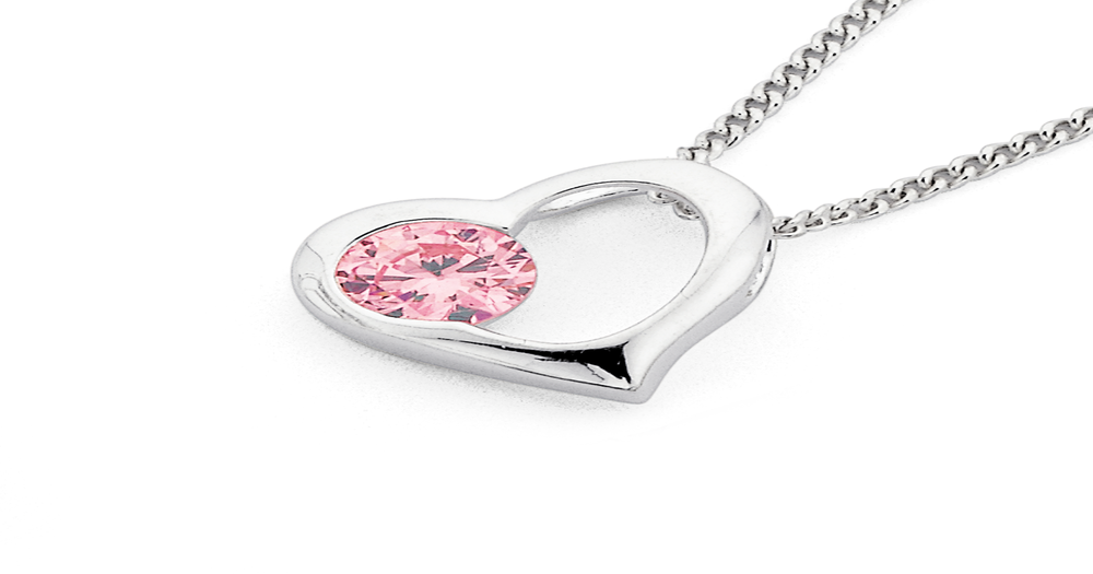 Sterling Silver Pink Cubic Zirconia Heart Pendant in Pink | Pascoes
