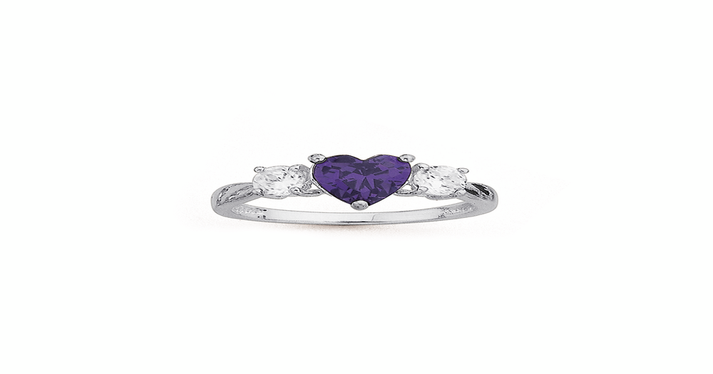 Sterling Silver Purple Cubic Zirconia Heart Ring in Purple | Pascoes