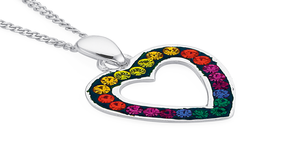 Sterling Silver Rainbow Crystal Heart Pendant | Pascoes
