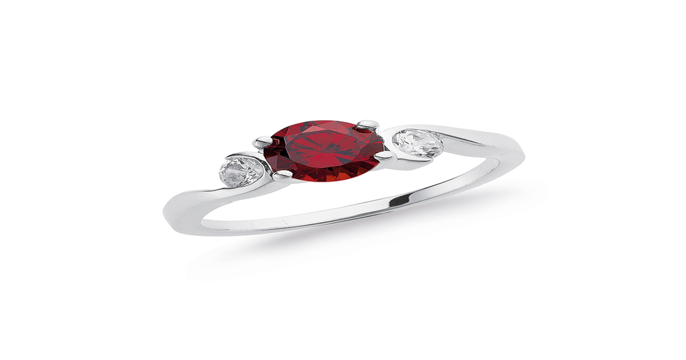 Sterling Silver Red Cubic Zirconia Ring (size O) in Red | Pascoes