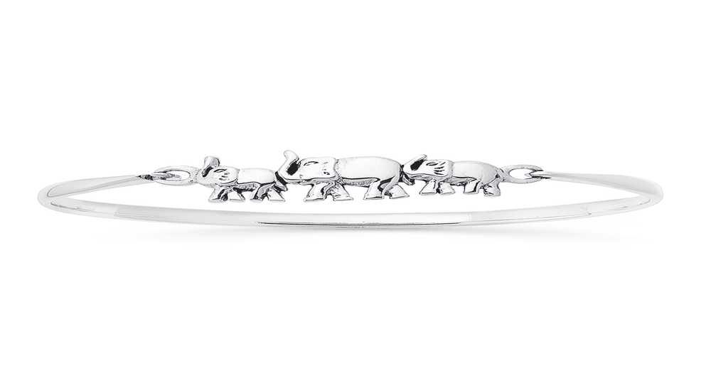 Sterling Silver Three Elephants Bangle | Pascoes